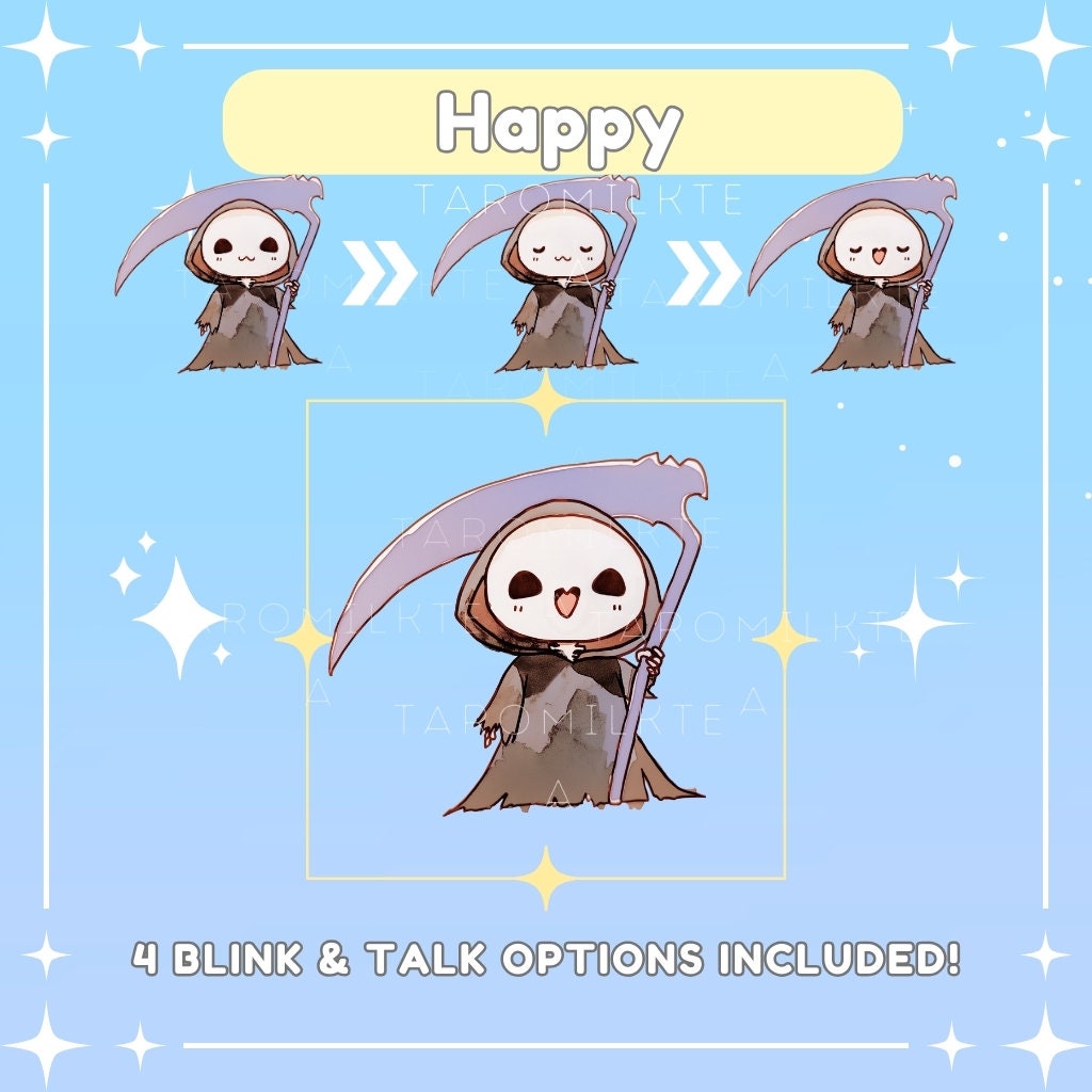 Pngtuber Skeleton , Stream Pet / Cute Chibi Skull / Spooky Grim Reaper ...