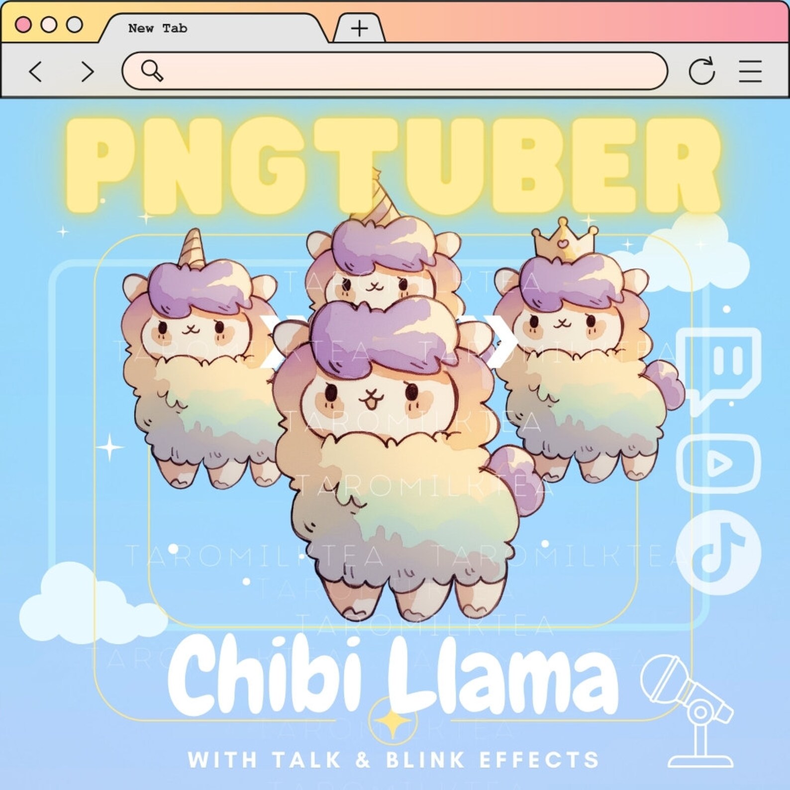 Pngtuber Llama / Cute Stream Pet / Kawaii Chibi / Pastel Llama / Twitch ...