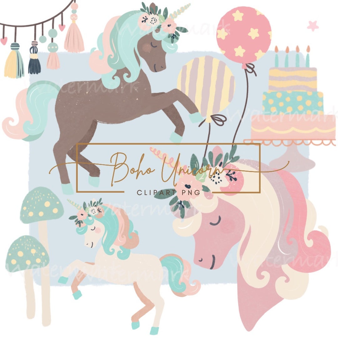 Unicorn Clipart Cute Boho Unicorn PNG Bundle Unicorn - Etsy