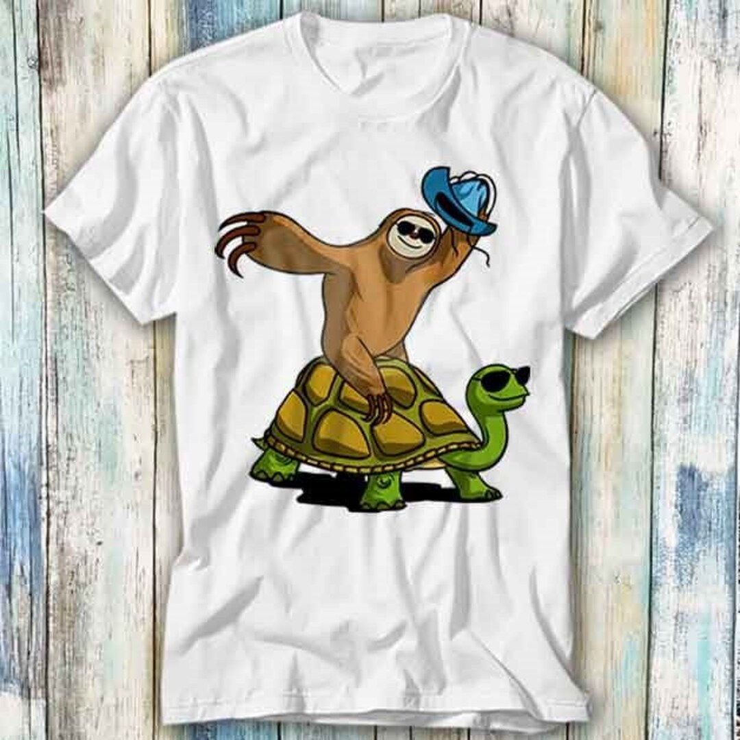 Sloth Cowboy Riding Turtle T Shirt Vintage Retro Cool Gift Mens Womens ...