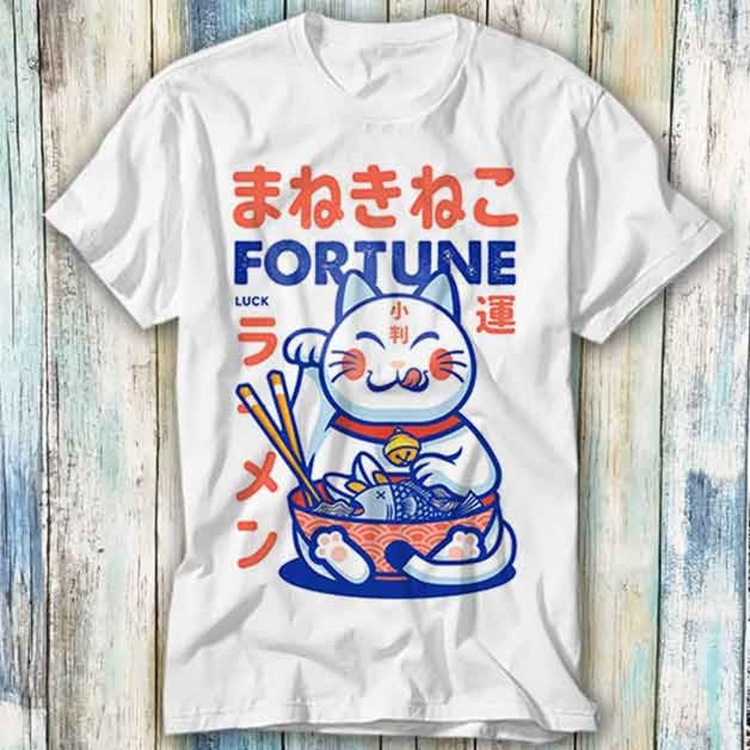 Ramen Maneki Neko Fortune Teller Lucky Cat Noddle T Shirt Meme Gift ...