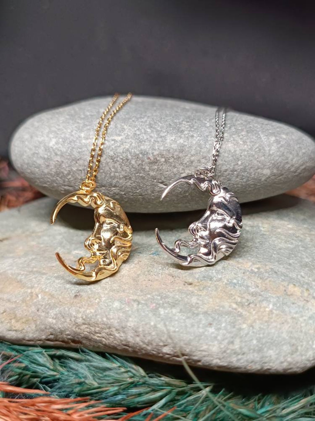 Crescent Necklace, Female Figured Crescent Necklace, 925 Sterling ...