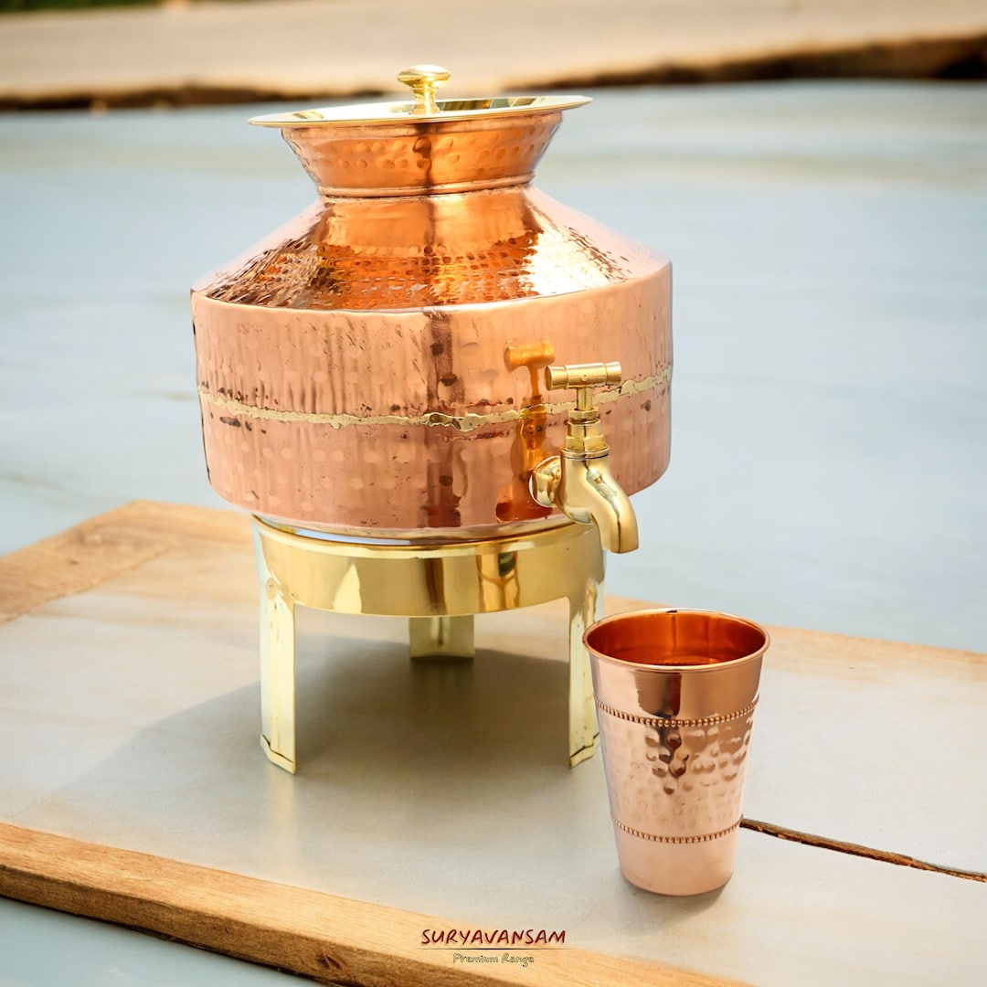 Pure Copper Water Dispenser of 8 Liter With Stand and Glass Large ...