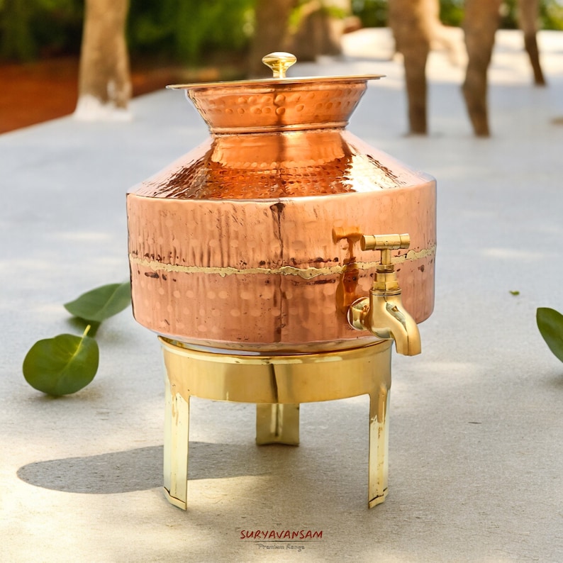 Pure Copper Water Dispenser of 8 Liter With Stand and Glass Large ...
