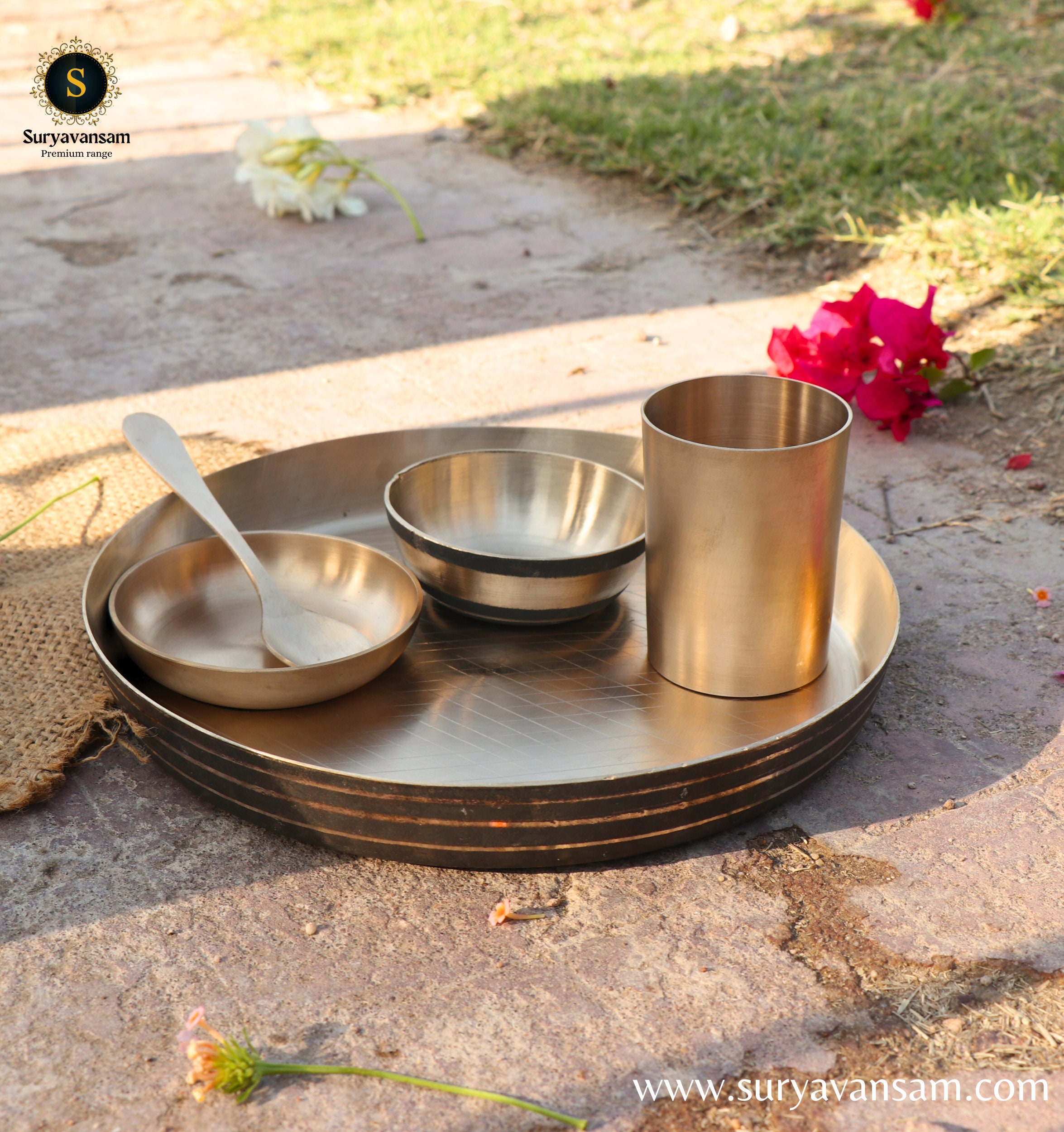 Kansa Thali Set 5 Pc, Handmade Kansa Dinner Set, Bronze Thali Set ...