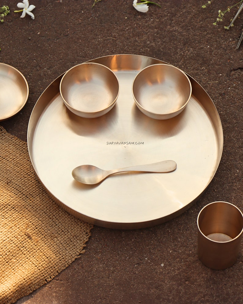 Pure Kansa Thali Set of 6 Pcs Fully Pure Kansa Dinner Set Perfect for ...