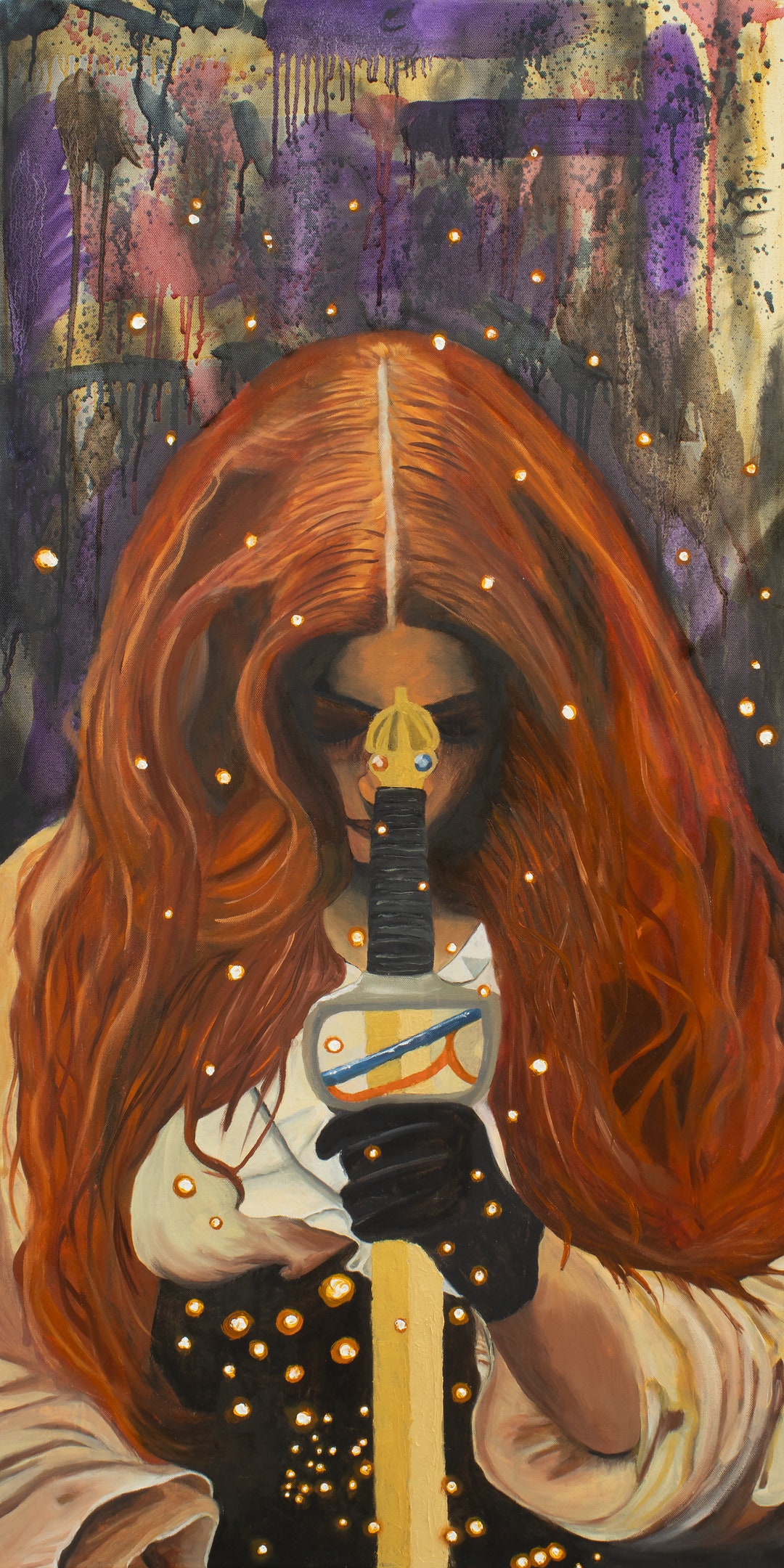 The Golden Sword-oil Painting Warrior Female Woman Redhead Ginger Rebel ...
