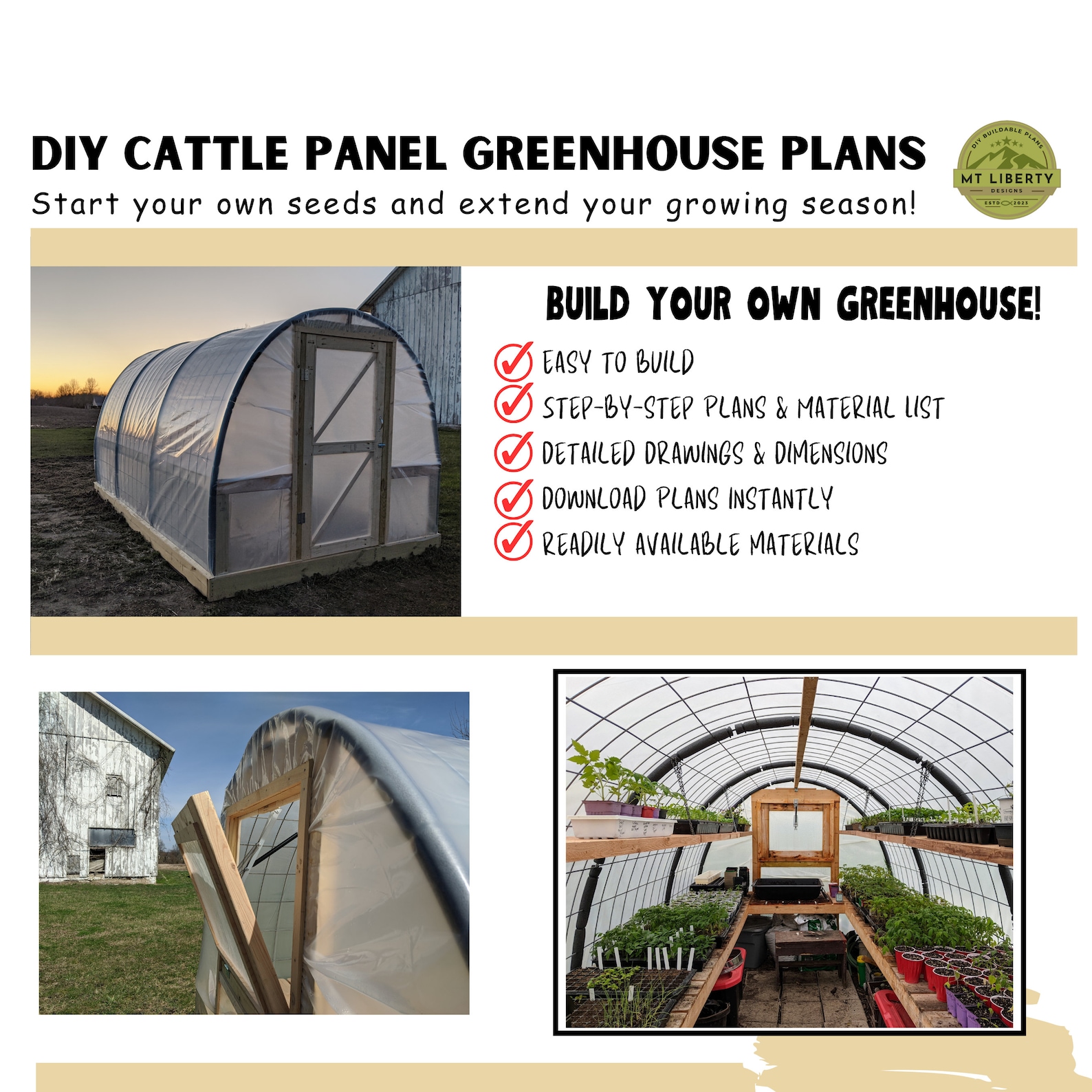 7' X 12' DIY Cattle Panel Greenhouse Building Guide Step-by-step Plans ...