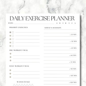 Daily Exercise Planner Printable, Instant Download, Productivity ...