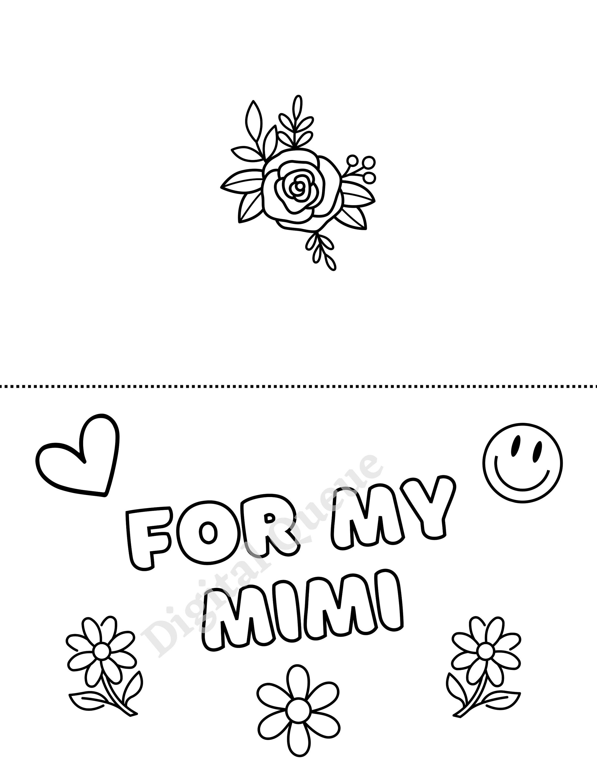 All About Mimi Bundle Printable Set Includes Coloring Card, Questionnaire, Quote, and Handprint ...