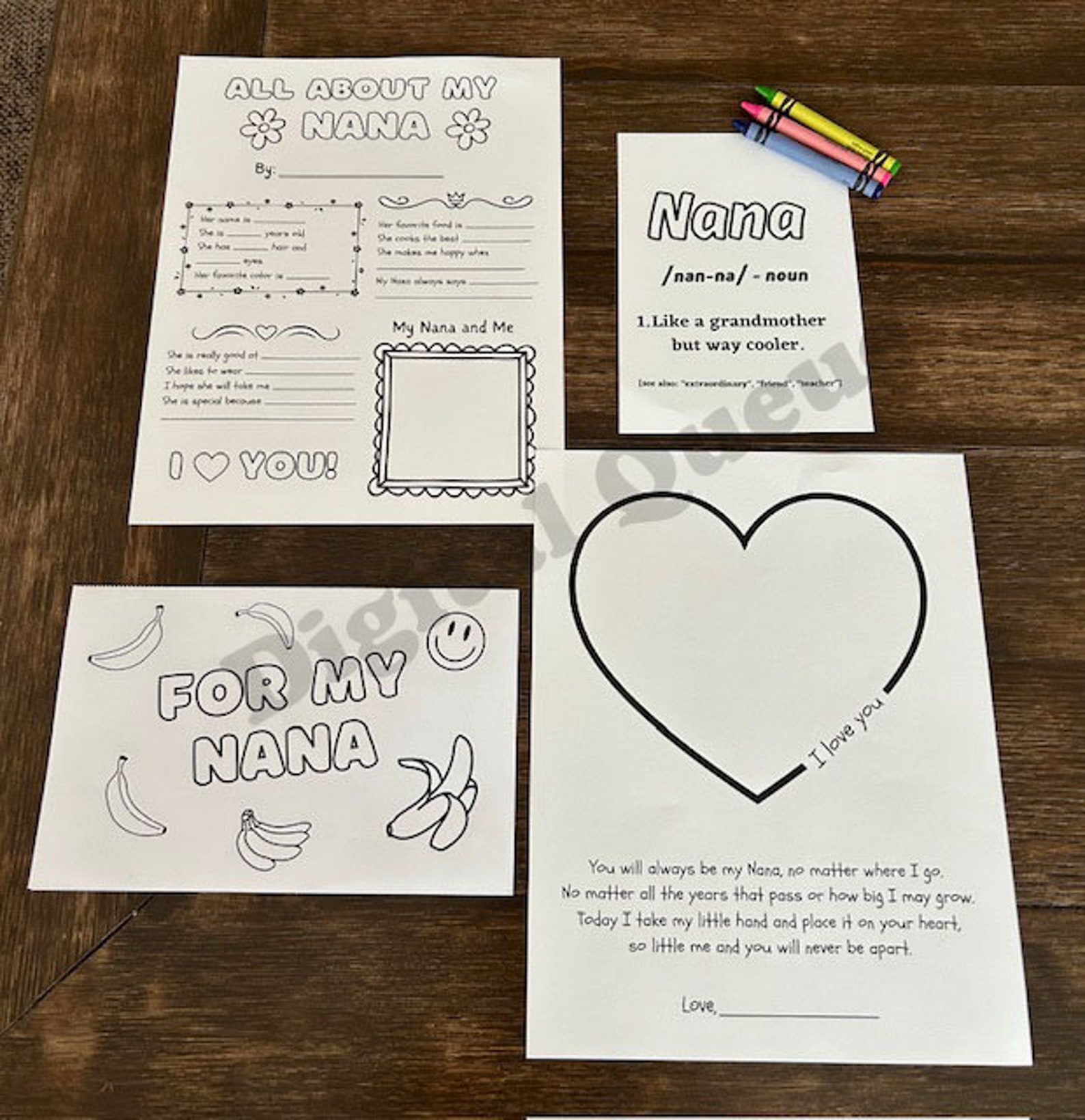 All About Nana Bundle - Printable Set Includes Coloring Card ...