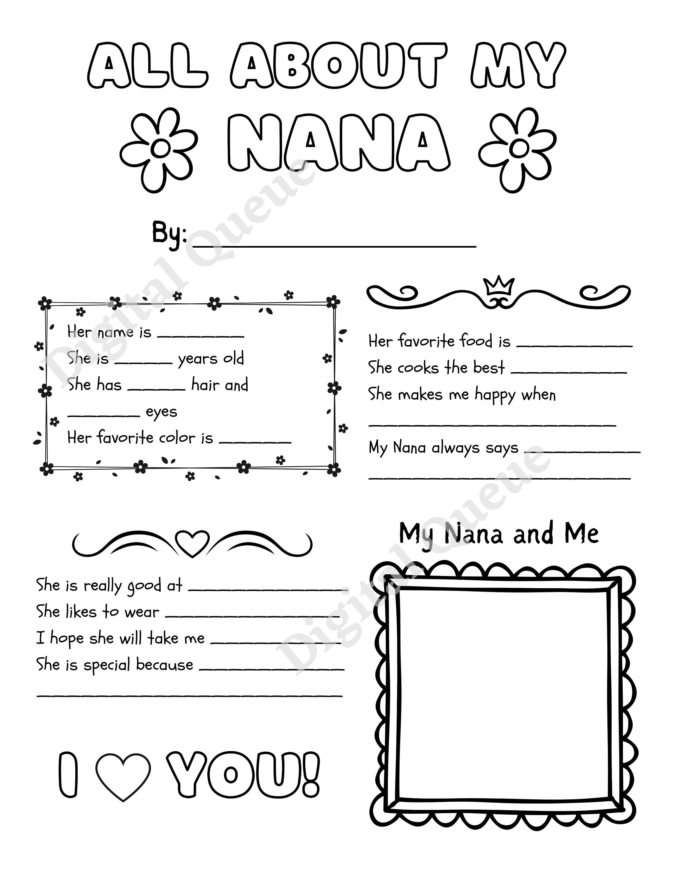 All About Nana Bundle - Printable Set Includes Coloring Card ...