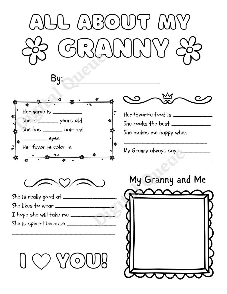 All About Granny Bundle - Printable Set Includes Coloring Card ...