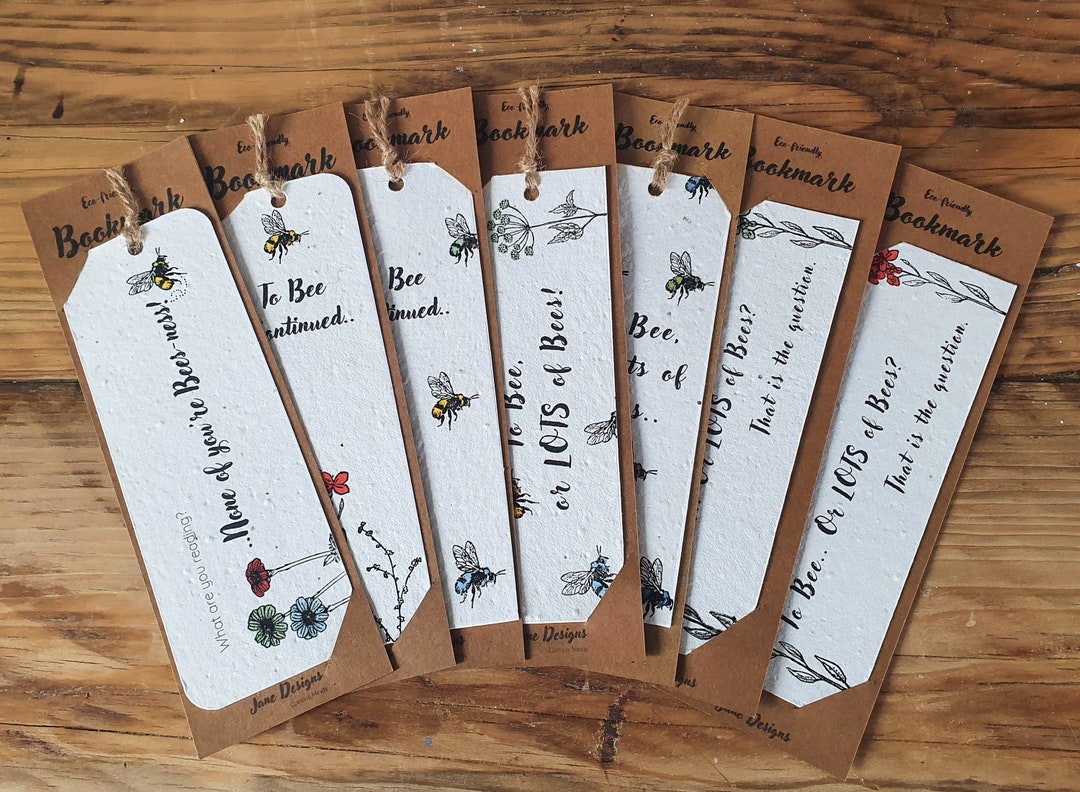 Seed Paper Bookmark Bees and Wildflowers Recycled Card Plastic Free Eco ...