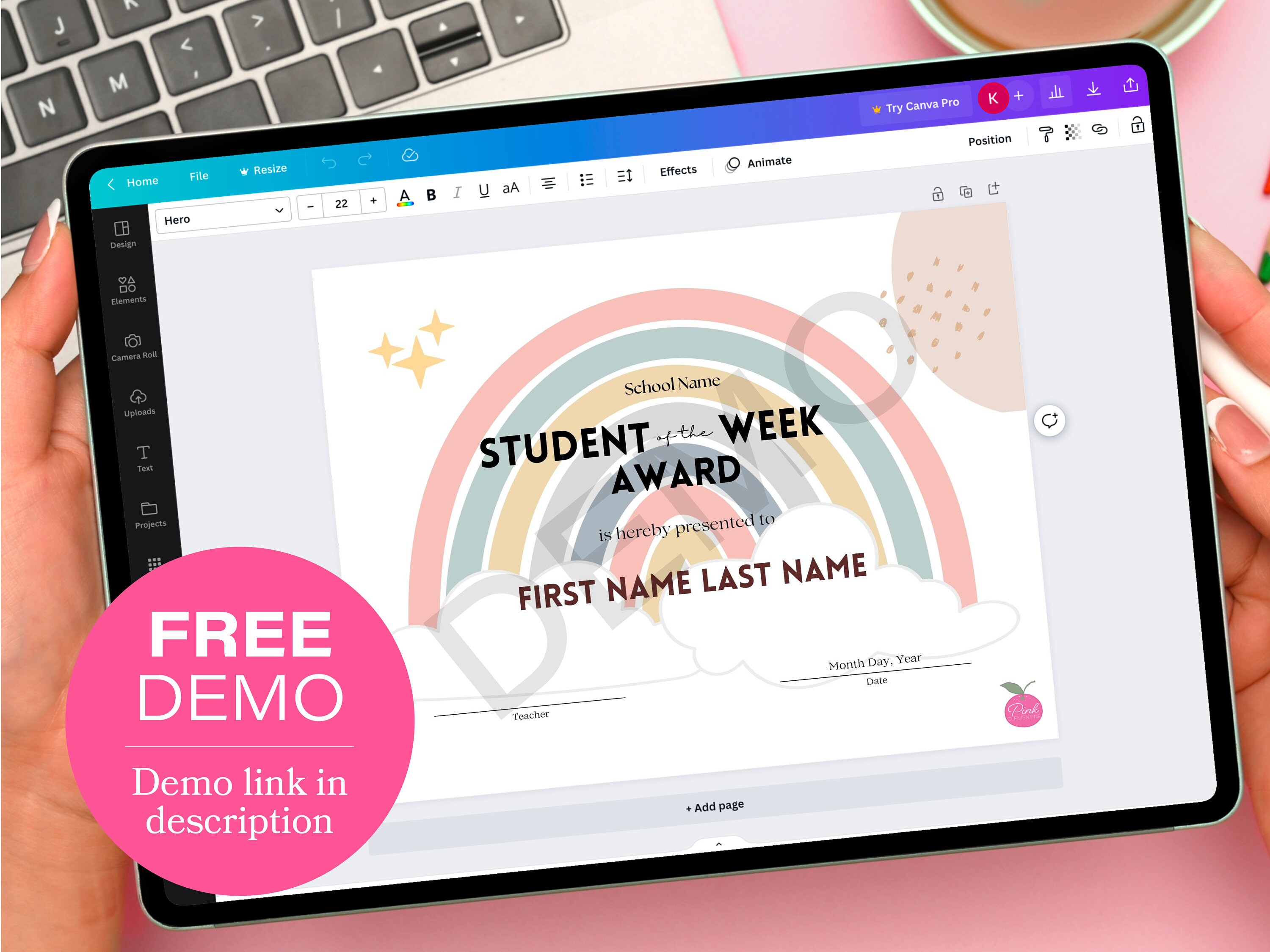 Editable Student of the Week Certificate With Pastel Boho Rainbow ...