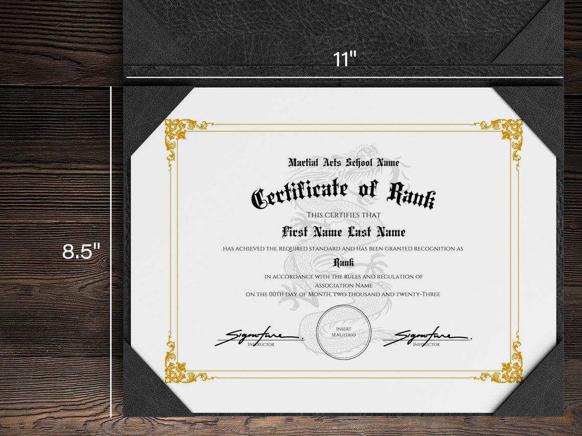 Editable Certificate of Rank Recognition | Dragon Martial Arts Award ...