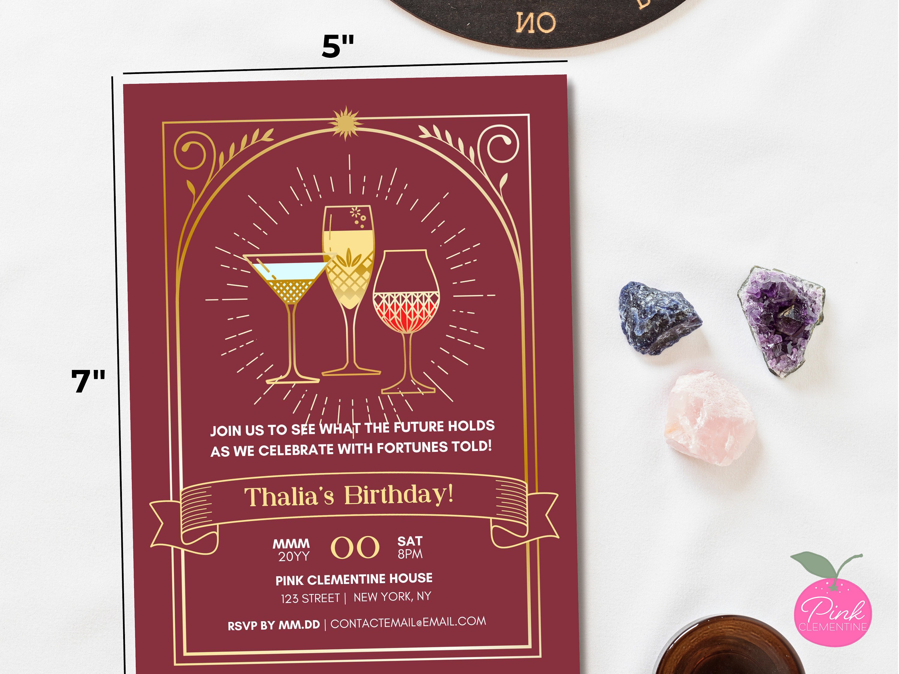 Editable Tarot Theme Three of Cups Birthday Invite | Fortune Telling ...