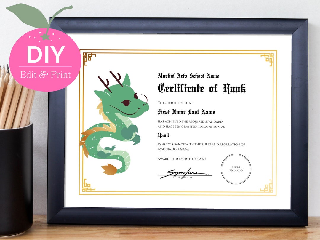 Editable Certificate of Rank Recognition for Kids Martial - Etsy Canada