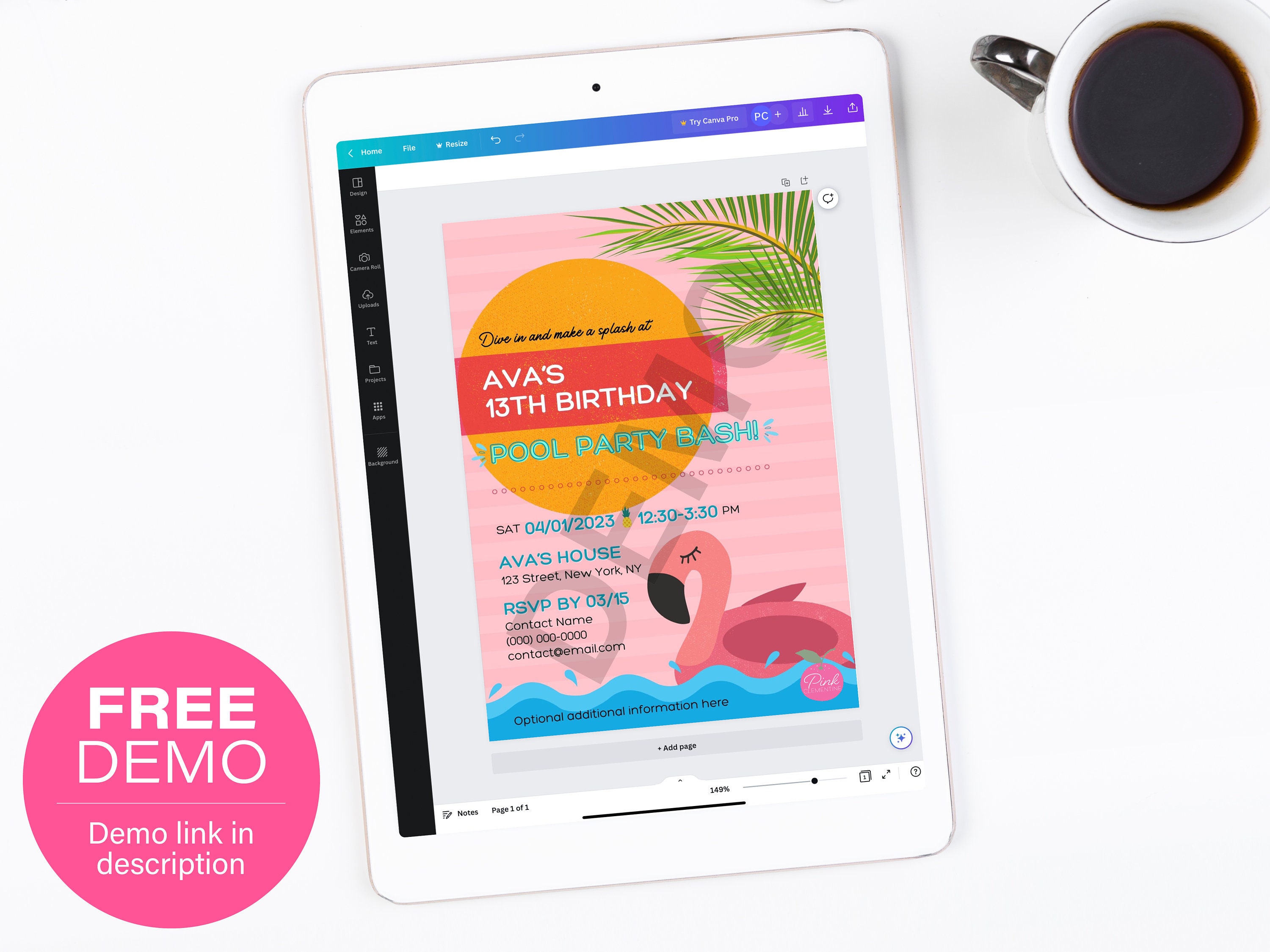 Editable Summer Pool Party Themed Birthday Invite Pink Flamingo Floaty ...