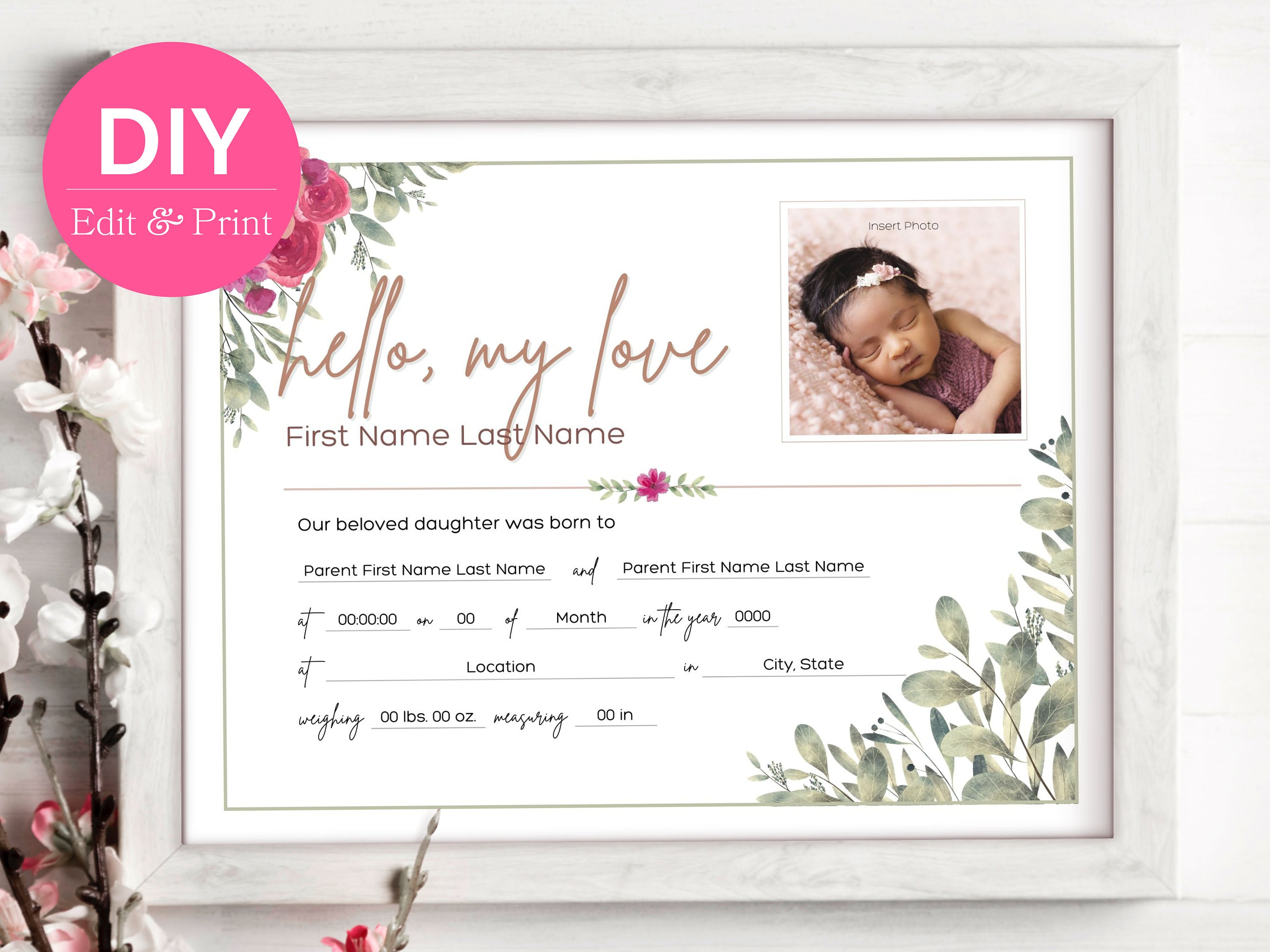 Editable Birth Certificate for Newborn Baby Girl and Daughter ...