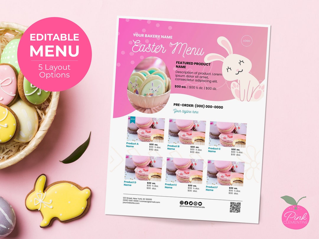 Editable Easter Bakery Photo Menu for Gourmet Stuffed Cookie, Brownie ...