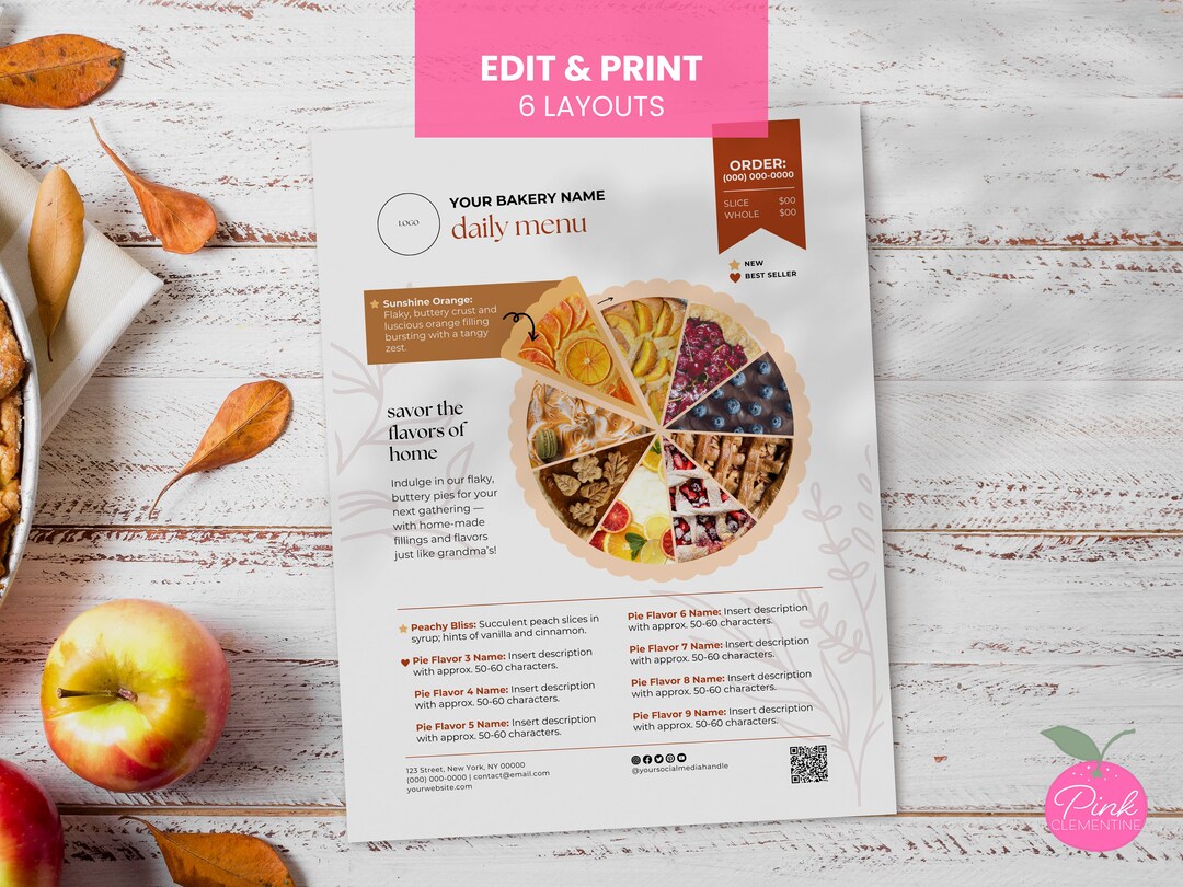 Editable Bakery Photo Menu for Pie, Cheesecake, Tart | Thanksgiving ...
