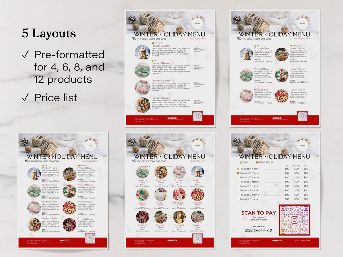 Editable Holiday Bakery Menu Price List for Gourmet Cookie, Brownie ...