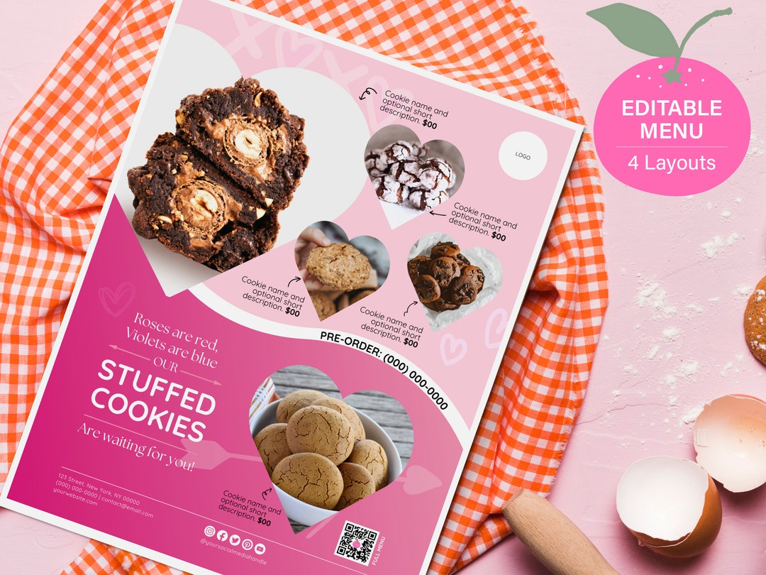 Editable Valentine's Day Bakery Photo Menu, Ad, and Flyer for Gourmet ...