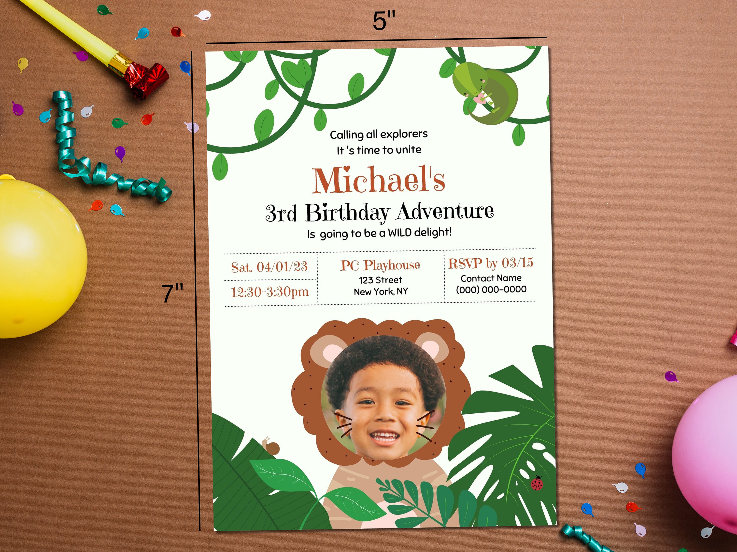 Editable Safari Jungle Themed Birthday Invite for Kids With ...