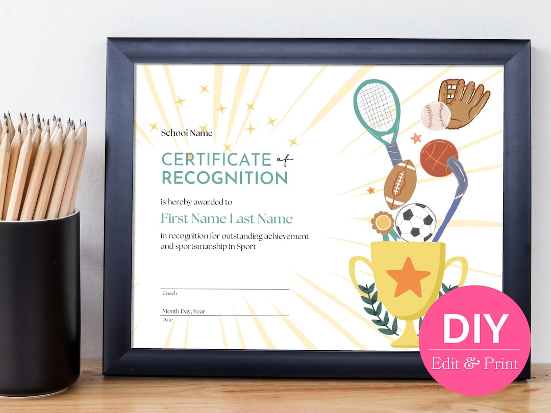 Editable Sport Certificate of Recognition for Student or Athlete | Team ...