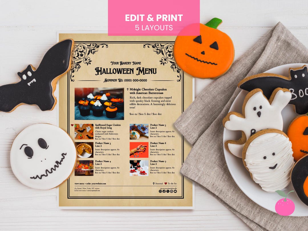 Editable Halloween Bakery Photo Menu for Cookie, Brownie, Cupcake ...
