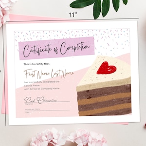 Editable Pastry School Course Certificate of Completion Award for ...
