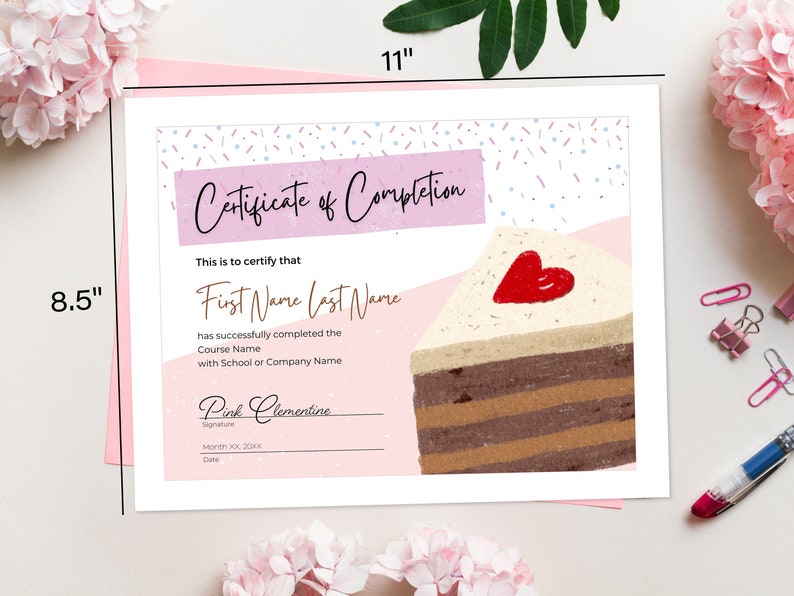 Editable Pastry School Course Certificate of Completion Award for ...