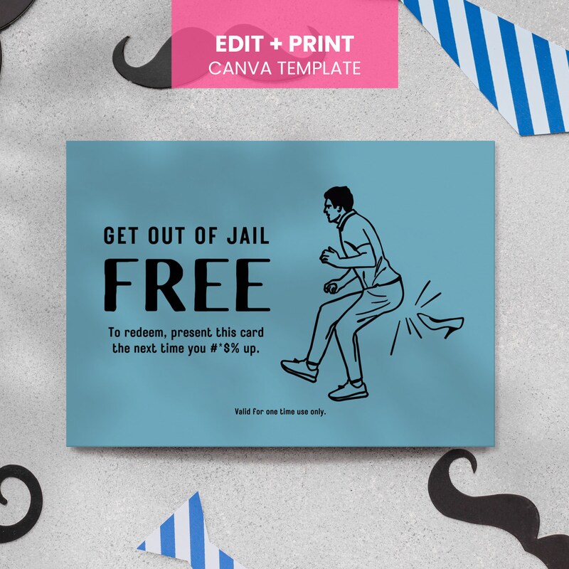 Printable Get Out of Jail Free Card Template - Etsy