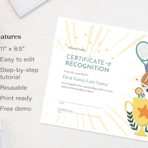 Editable Sport Certificate of Recognition for Student or Athlete | Team ...