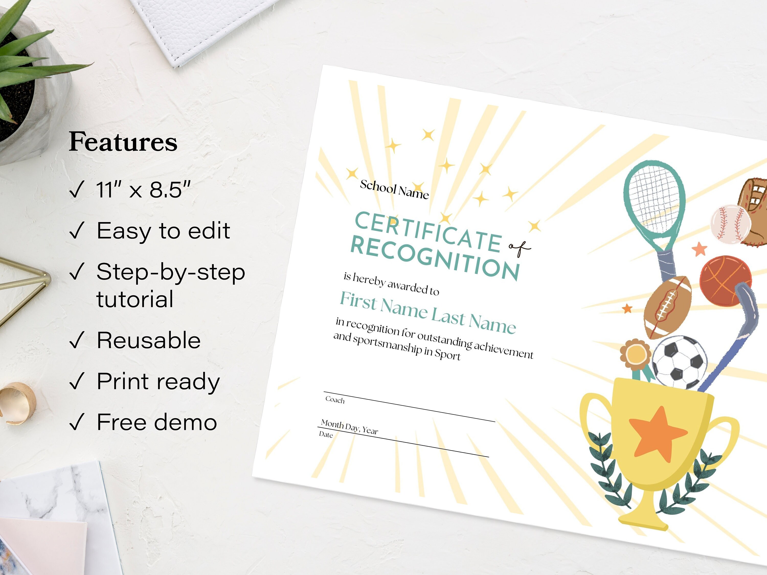 Editable Sport Certificate of Recognition for Student or Athlete | Team ...