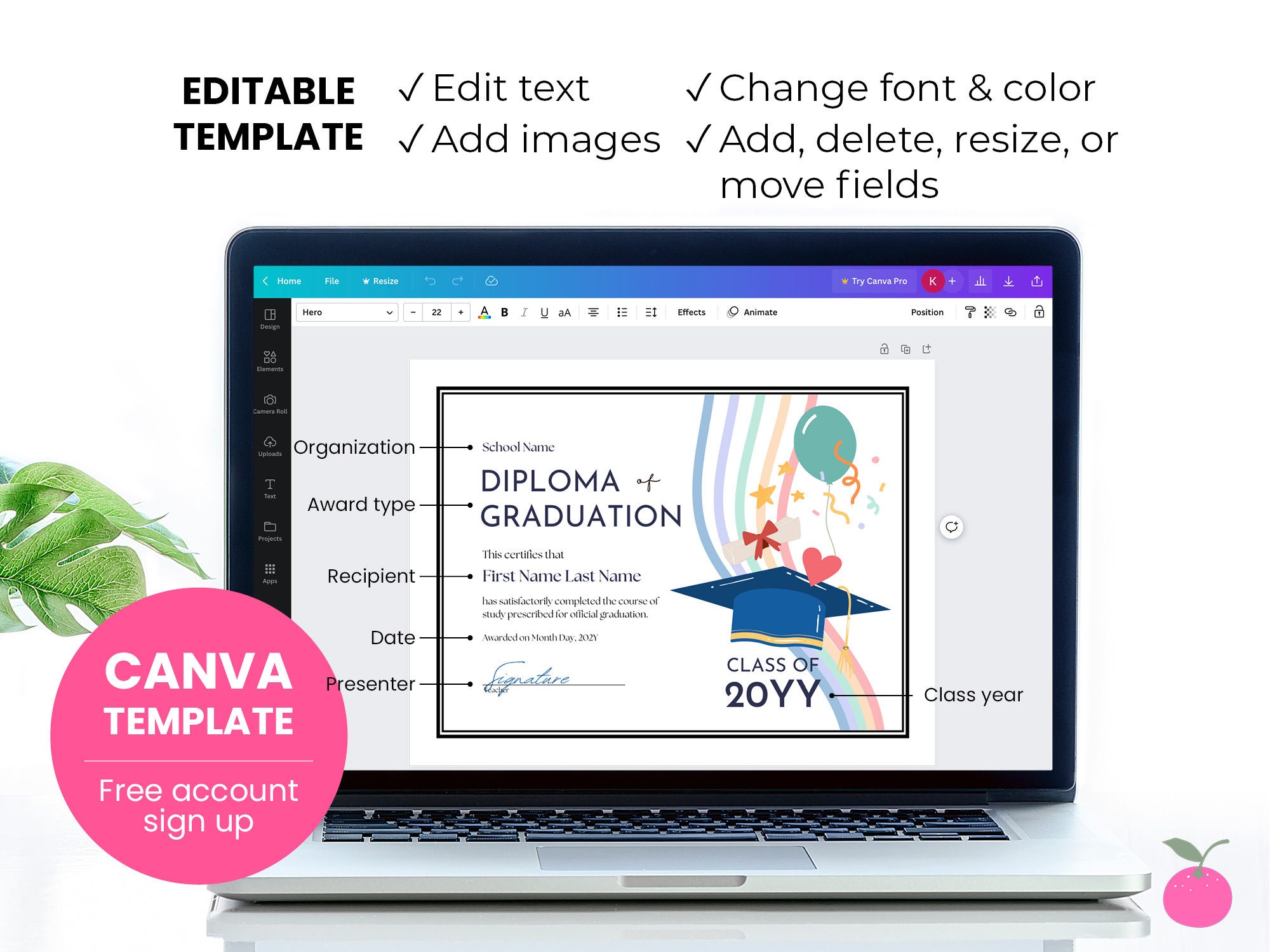 Editable Graduation Diploma Certificate Award for Pre-school ...