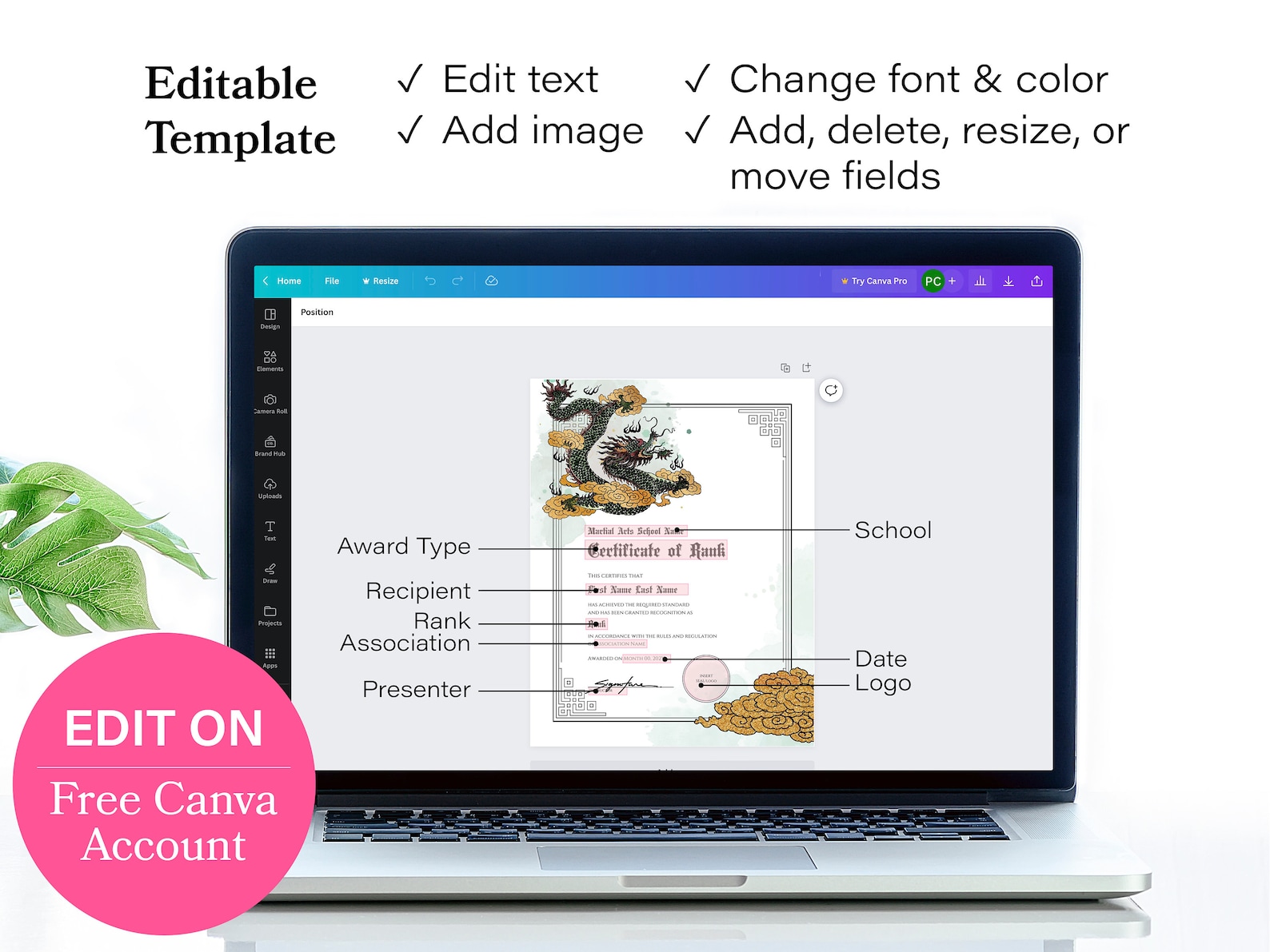 Editable Certificate of Rank Recognition - Customizable Canva Template ...
