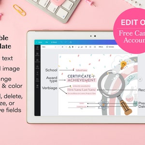 Editable Science Certificate of Achievement for Student | Award for ...