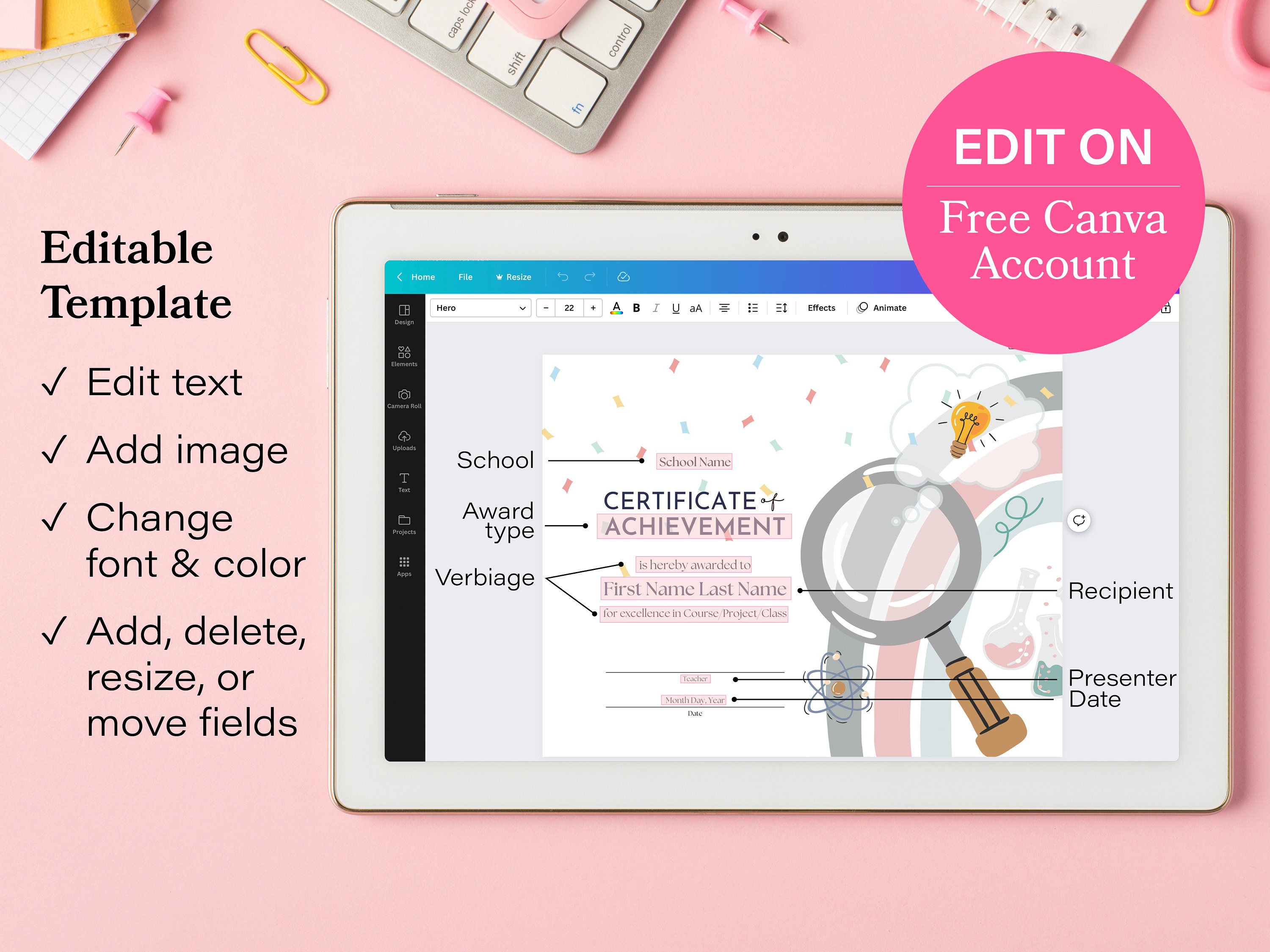 Editable Science Certificate of Achievement for Student | Award for ...