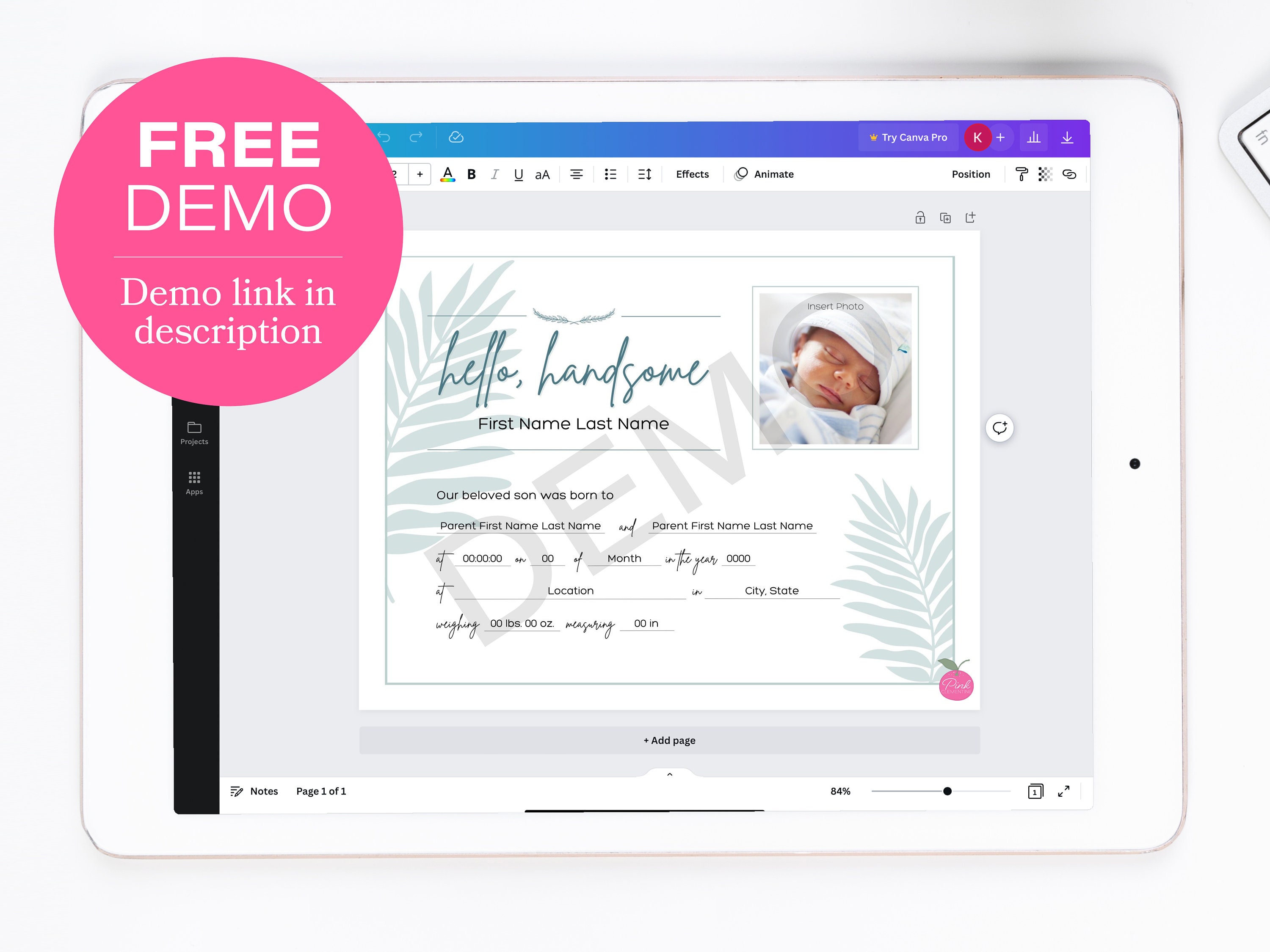 Editable Birth Certificate for Newborn Baby Boy and Son | Customizable ...
