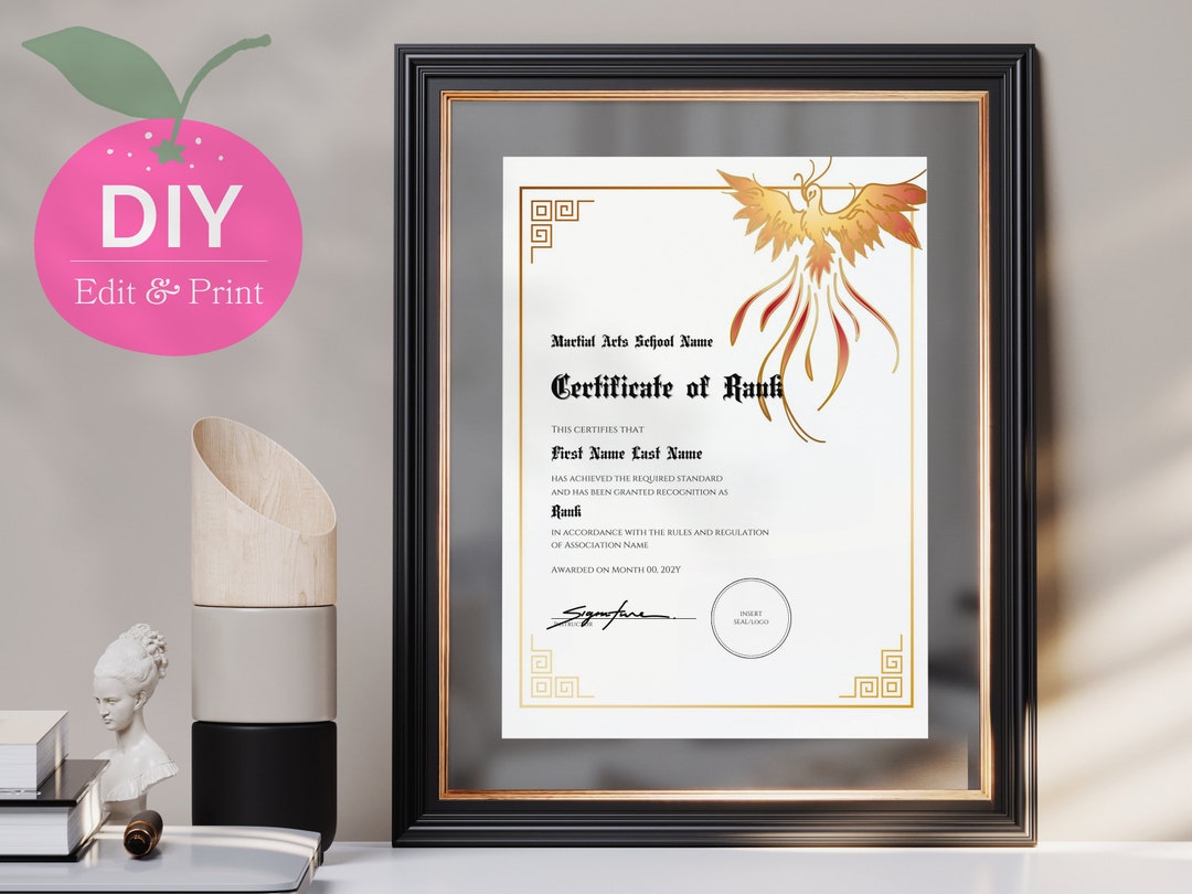 Editable Certificate of Rank Recognition | Gold Phoenix Martial Arts ...