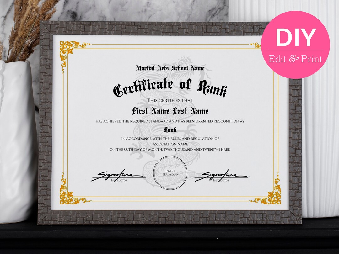 Editable Certificate of Rank Recognition | Dragon Martial Arts Award ...