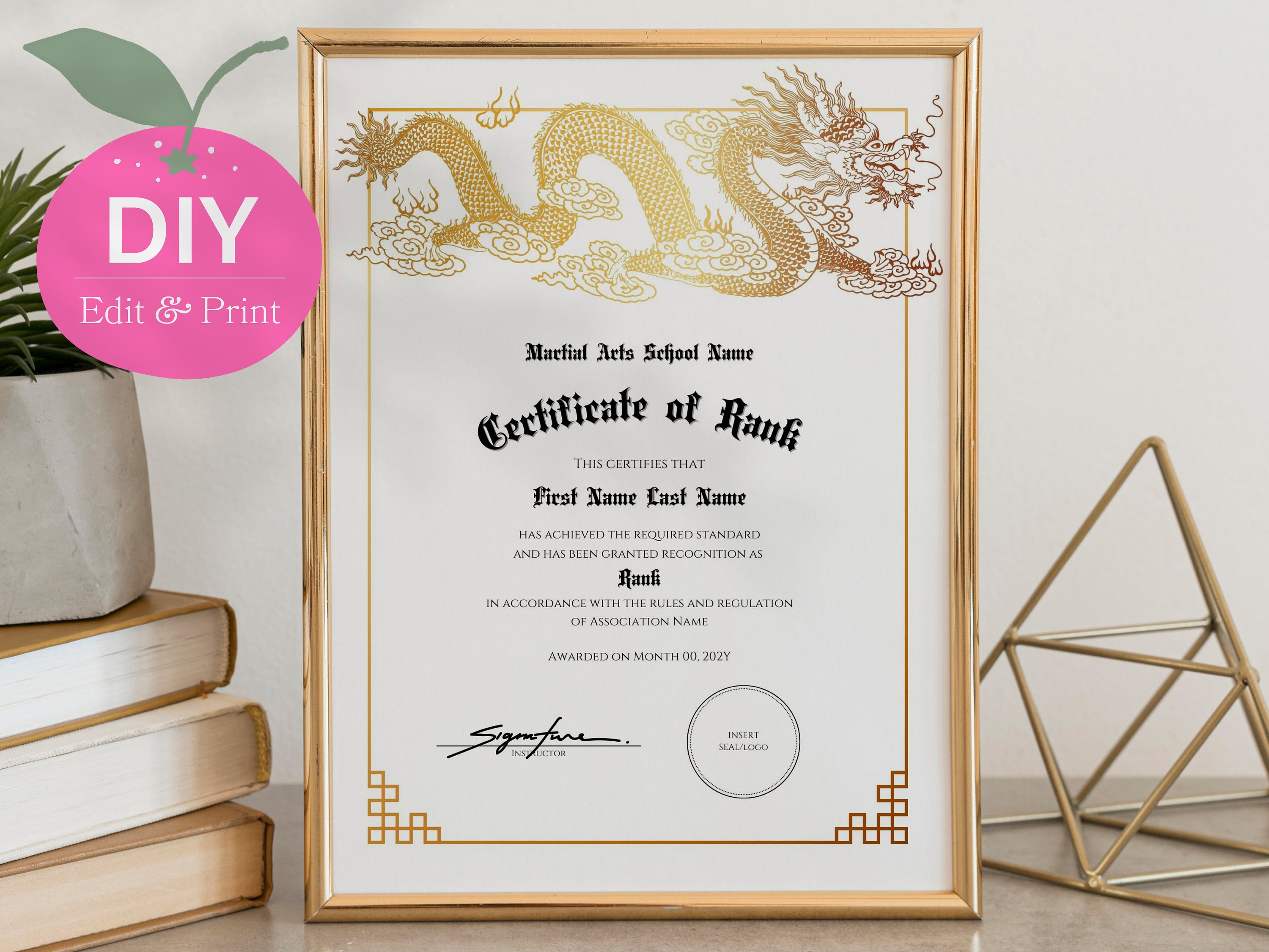 Editable Certificate of Rank Recognition | Gold Dragon Martial Arts ...