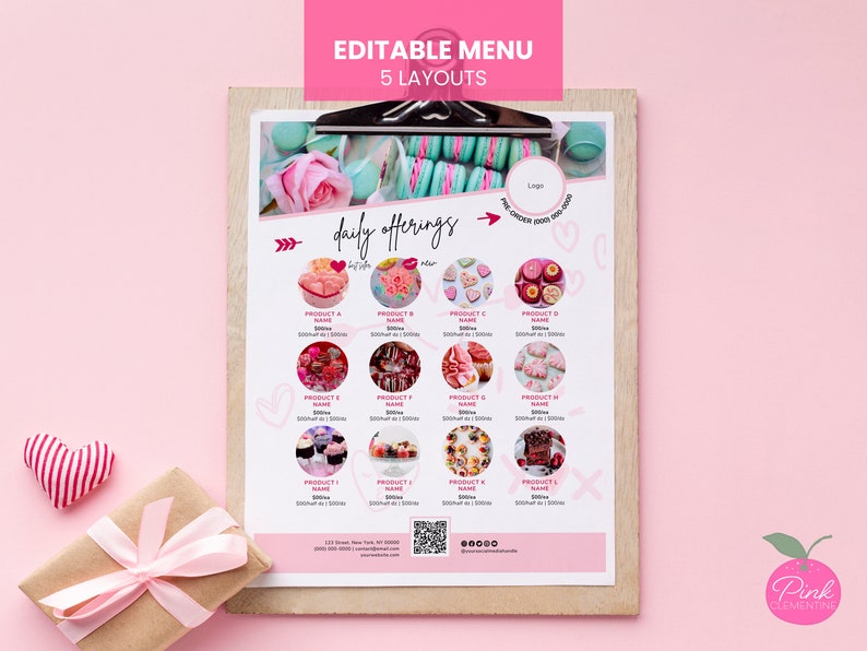 Editable Bakery Menu Price List for Gourmet Cookie, Cupcake, Macaron ...