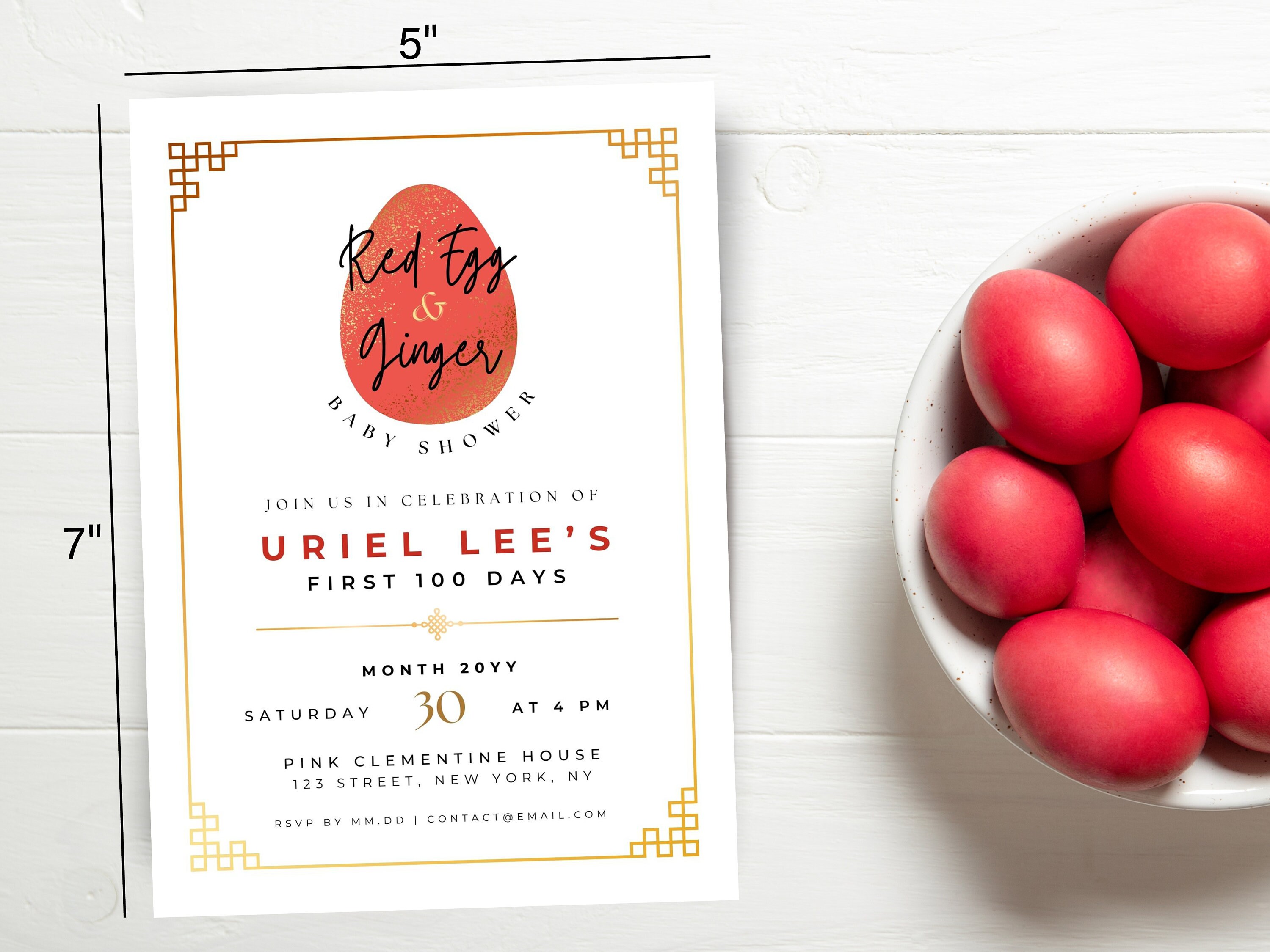 Editable Chinese Red Egg & Ginger Baby Shower Invite | Modern First 100 ...