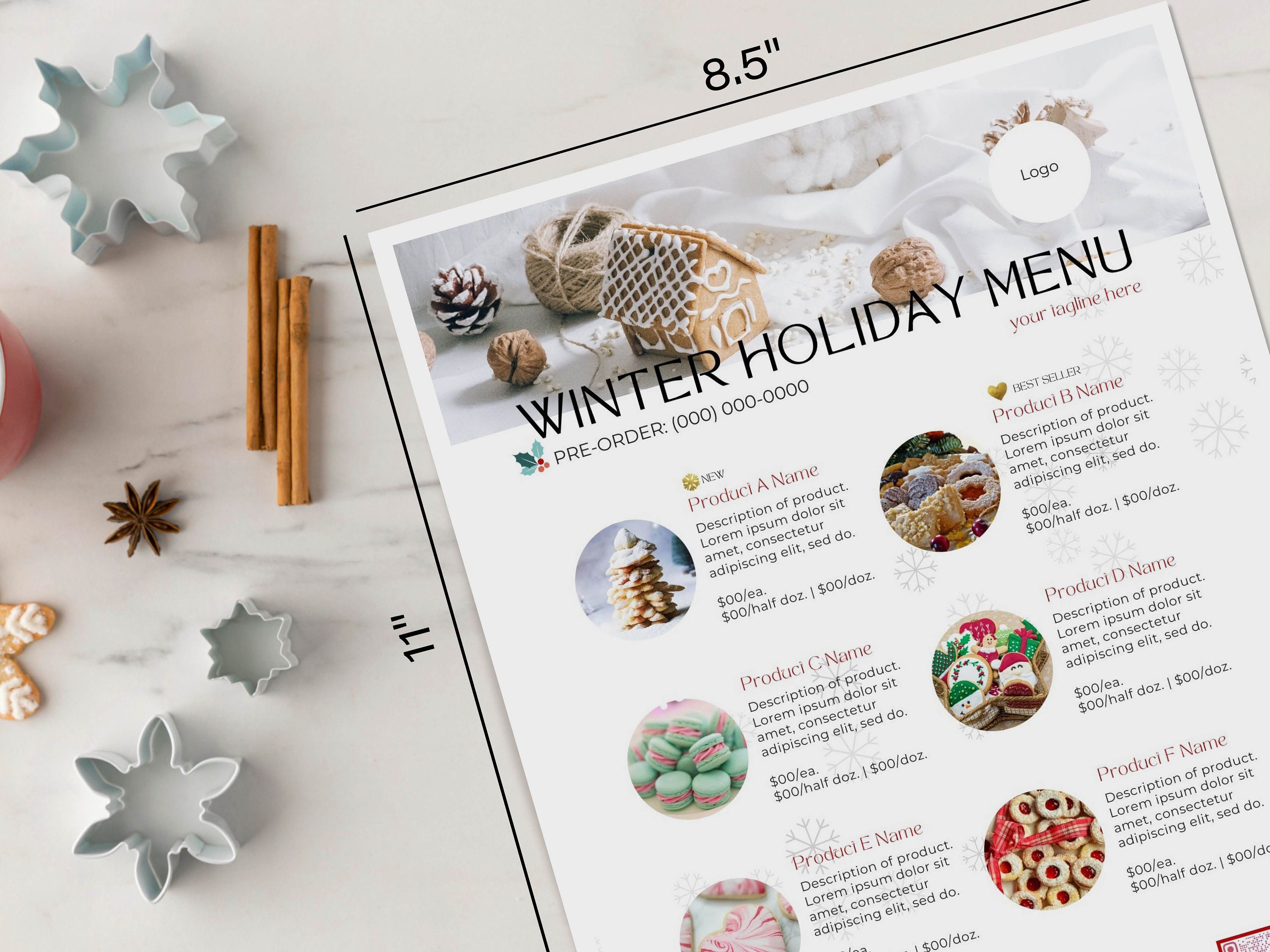 Editable Holiday Bakery Menu Price List for Gourmet Cookie, Brownie ...