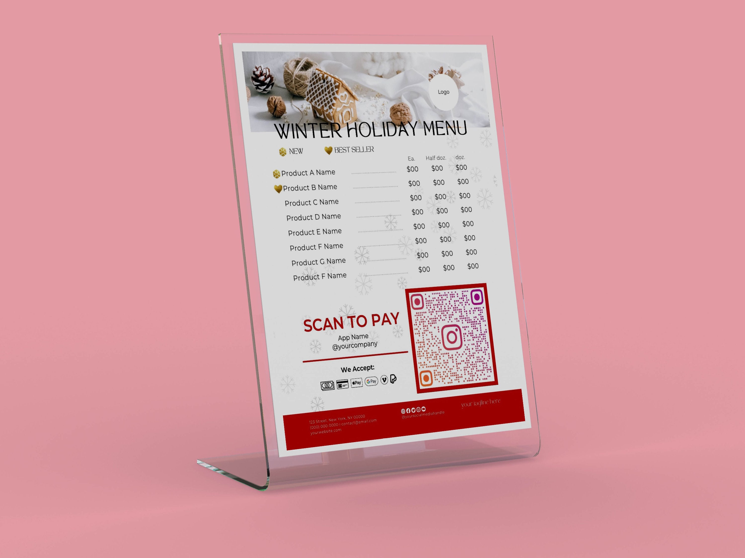 Editable Holiday Bakery Menu Price List for Gourmet Cookie, Brownie ...