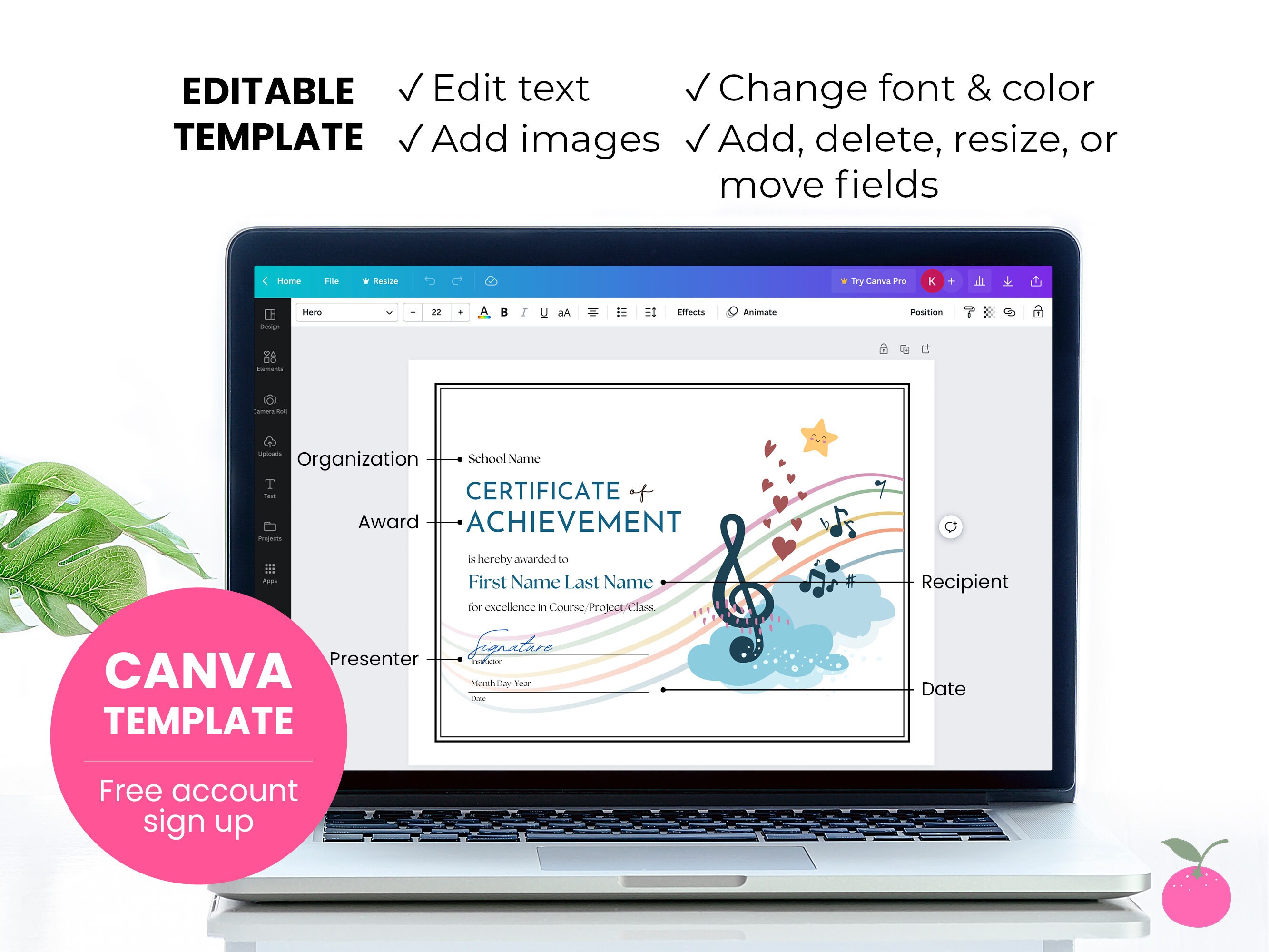 Editable Music Recital Certificate of Achievement | Piano, Violin ...