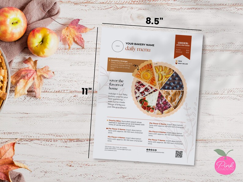 Editable Bakery Photo Menu for Pie, Cheesecake, Tart | Thanksgiving ...
